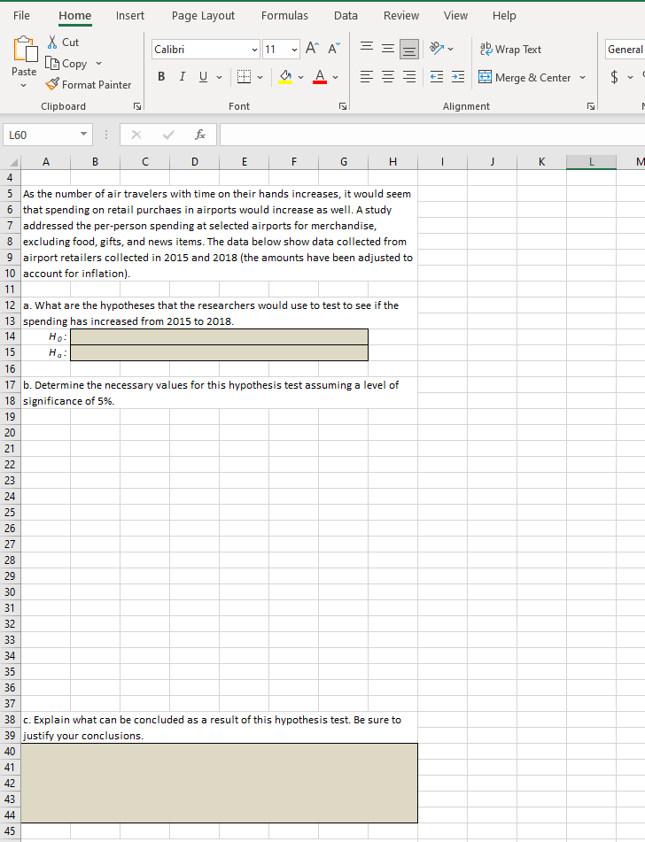 Solved Page Layout Formulas Data Review View Help Calibri 11 | Chegg.com