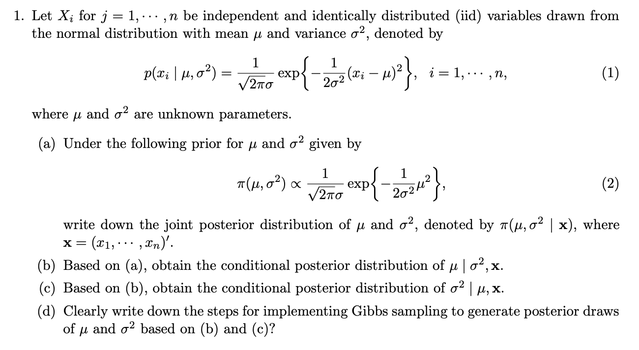 1. Let Xi for j=1,⋯,n be independent and identically | Chegg.com
