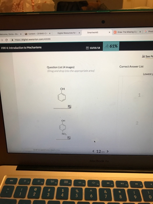 Solved 12 Question (5 points) Rank the following acids from | Chegg.com