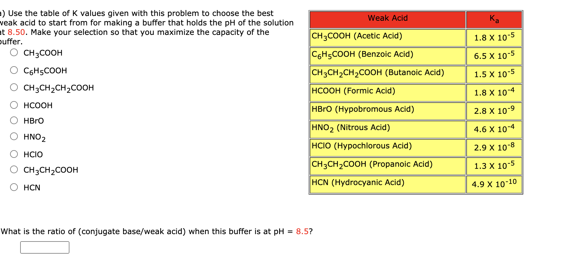Solved Weak Acid Ka ) Use the table of K values given with | Chegg.com