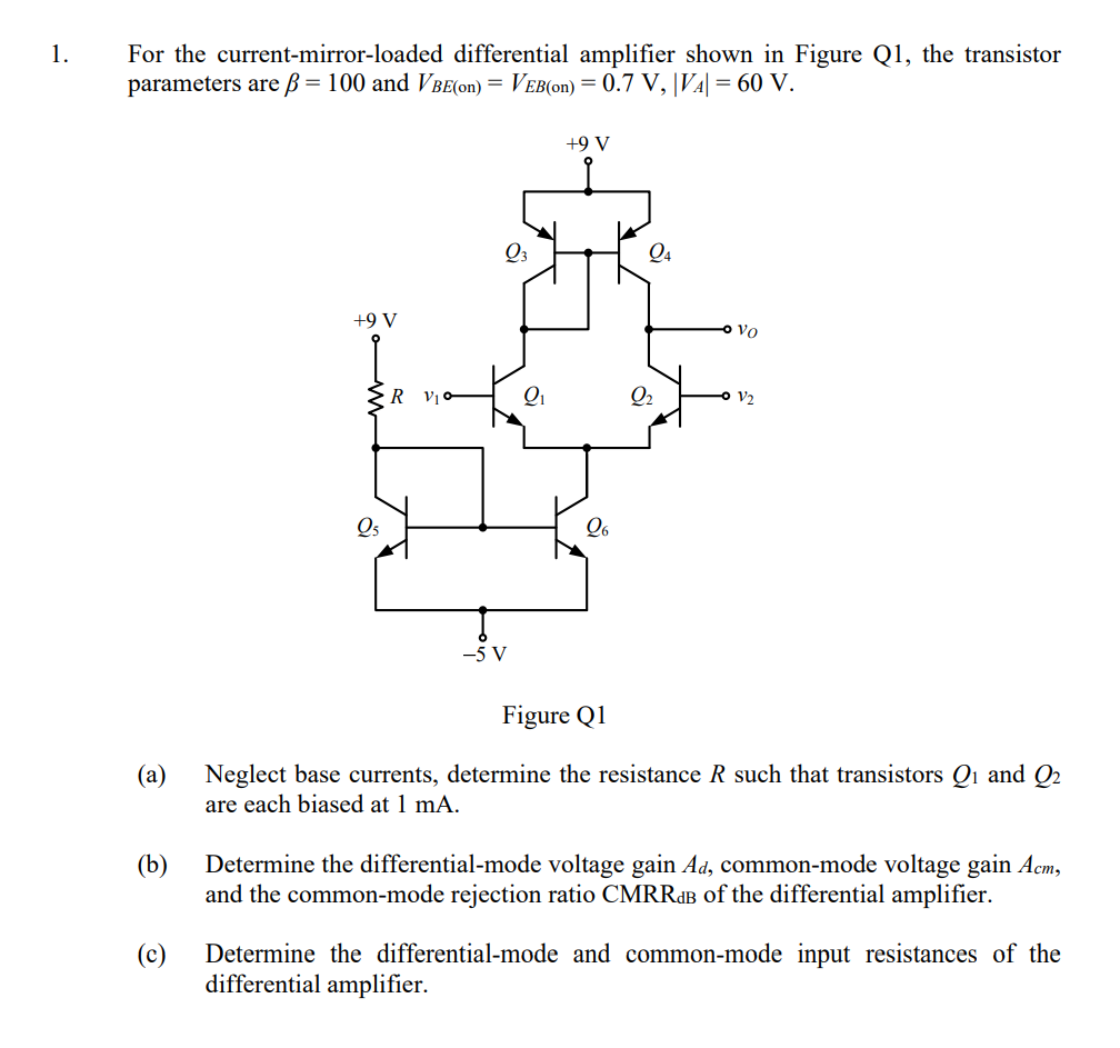 Solved by an EXPERT For the current-mirror-loaded differential ...