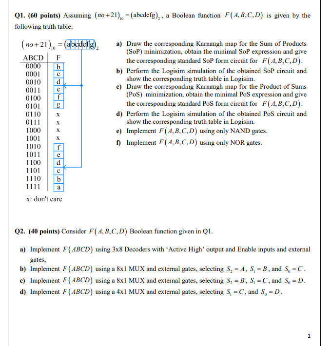 Solved Q1. (60 points) Assuming (no+21)10=(abcdefg)2, a | Chegg.com