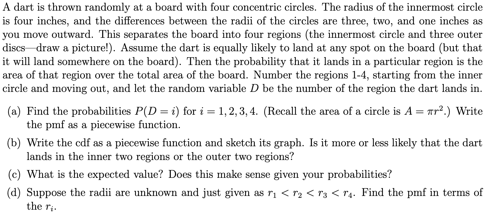 Solved A dart is thrown randomly at a board with four | Chegg.com