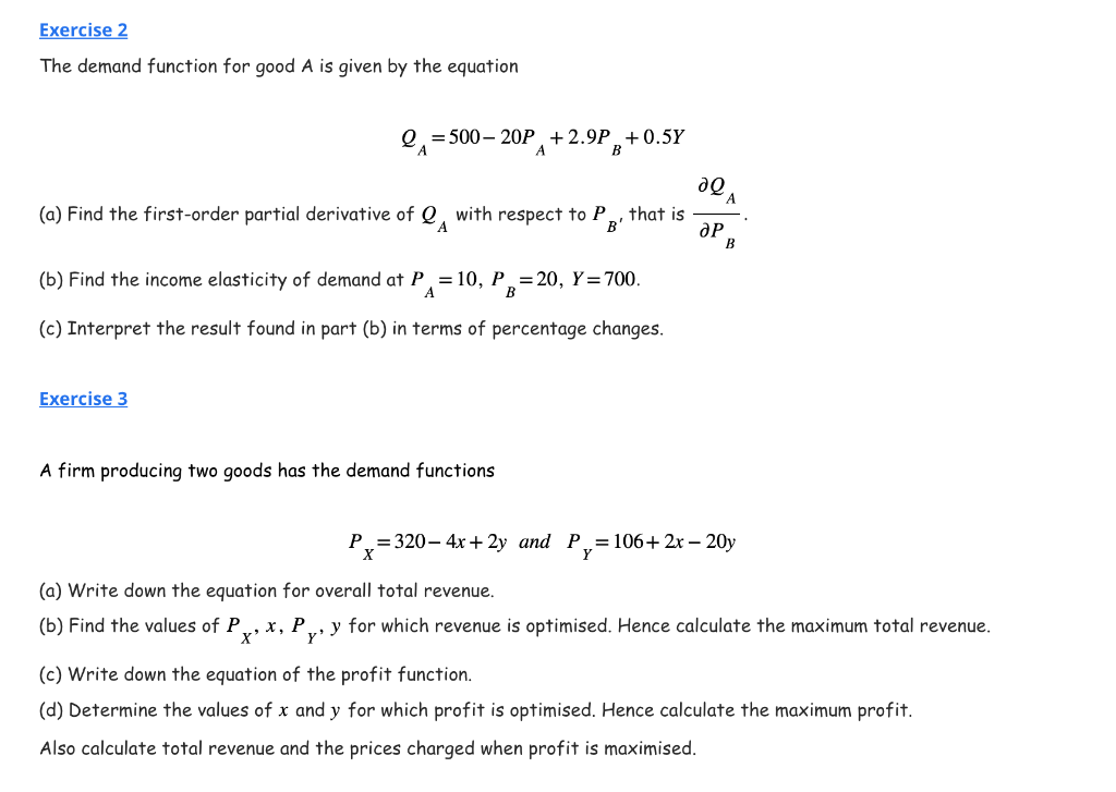 Solved The demand function for good A is given by the | Chegg.com