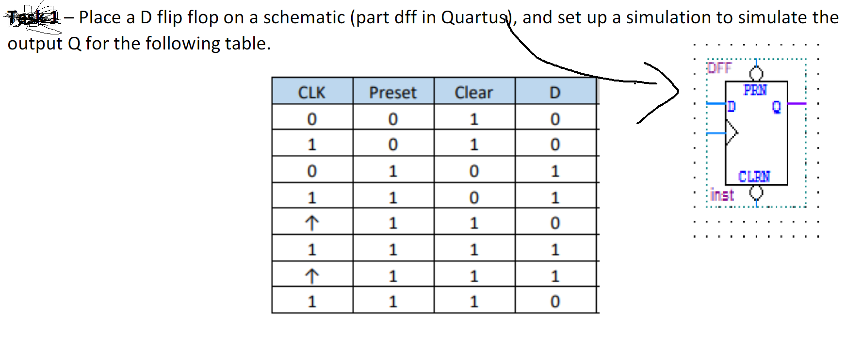 aga - Place a D flip flop on a schematic (part dff in | Chegg.com