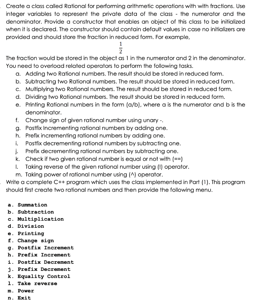 Solved Create a class called Rational for performing | Chegg.com