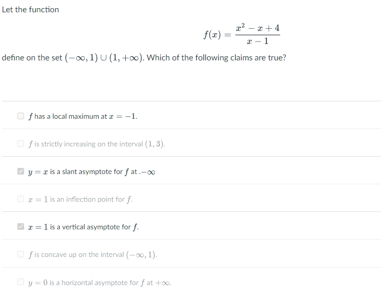 Solved Let the function f(x)=x−1x2−x+4 define on the set | Chegg.com