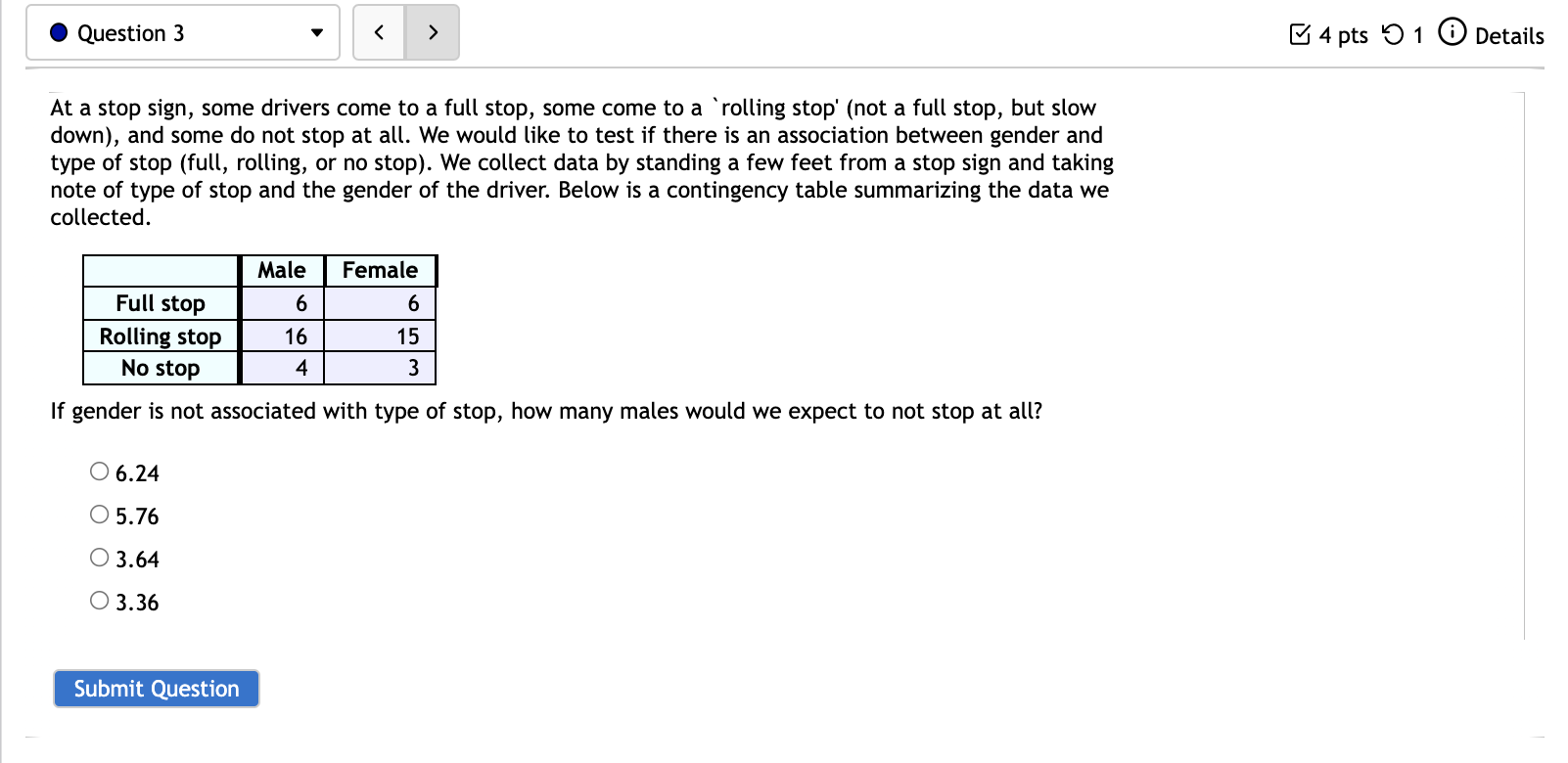 Solved Question 3 4 pts 51 Details At a stop sign, some | Chegg.com