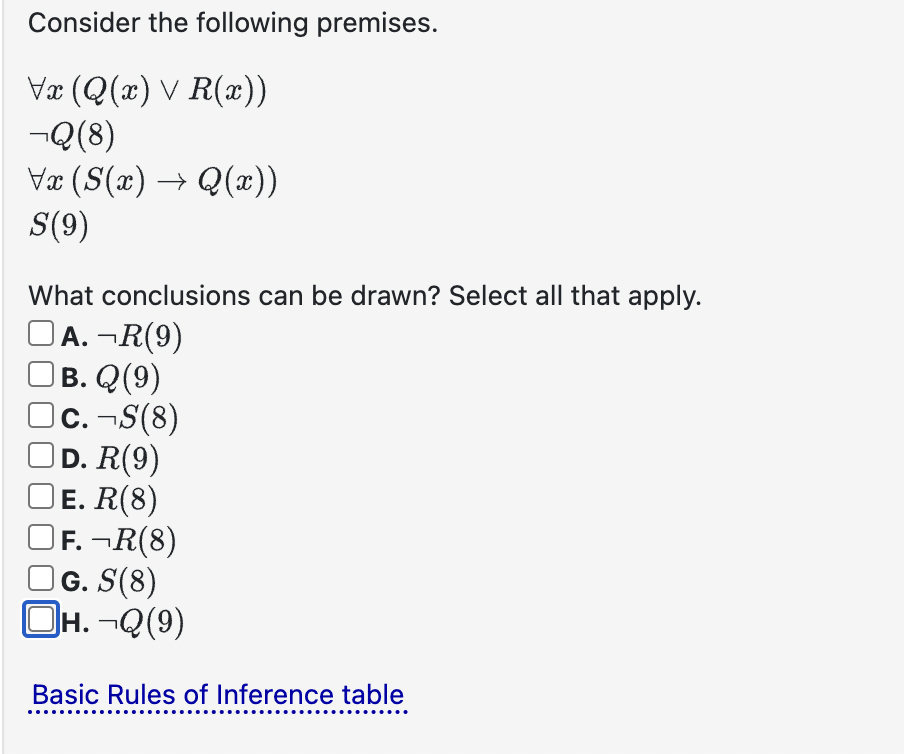 Solved Consider the following premises. | Chegg.com
