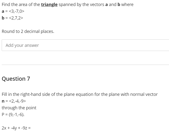 Solved Find the area of the triangle spanned by the vectors | Chegg.com