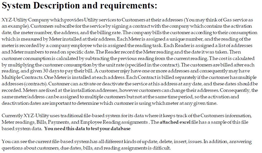 Solved System Description and requirements: XYZ-Utility | Chegg.com