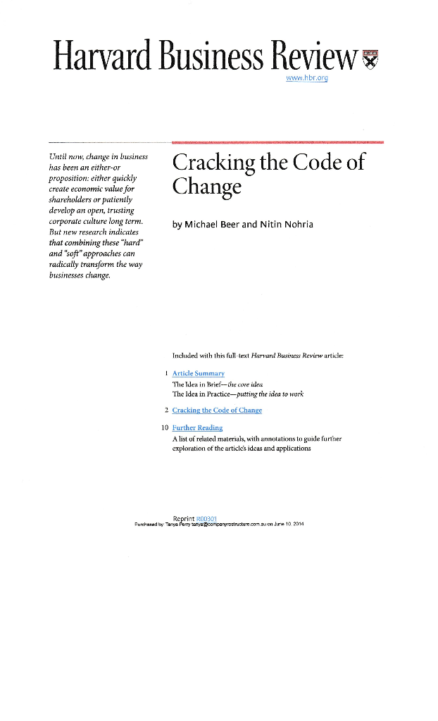 From The Article, Cracking The Code Of Change, A) ... | Chegg.com