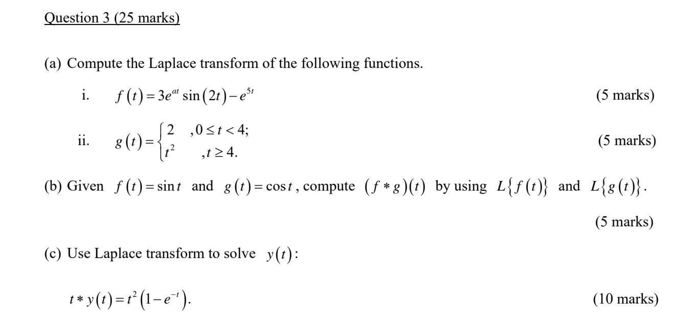 Solved (a) Compute the Laplace transform of the following | Chegg.com