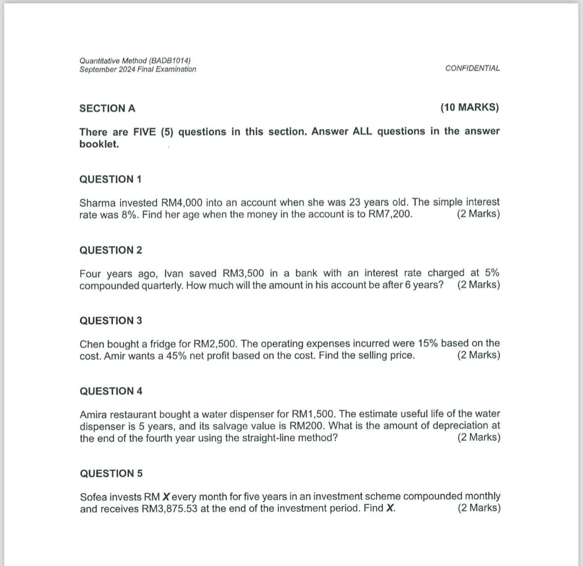 Solved SECTION AThere are FIVE (5) ﻿questions in this | Chegg.com