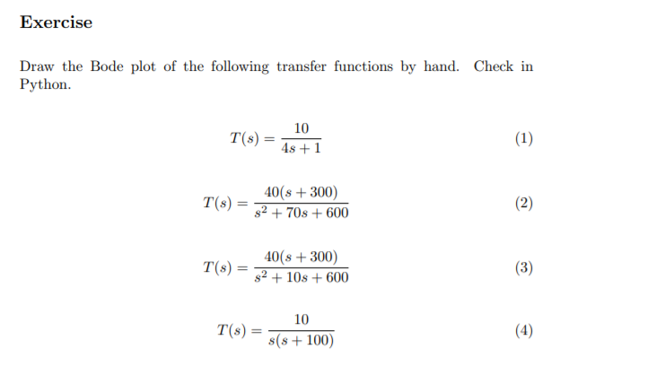 Exercise Draw the Bode plot of the following transfer | Chegg.com