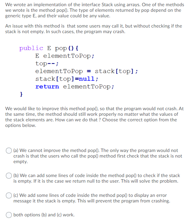 Solved We wrote an implementation of the interface Stack | Chegg.com