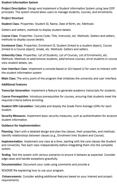 Solved Student Information SystemProject Description: Design | Chegg.com