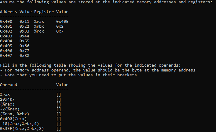 Solved Assume the following values are stored at the | Chegg.com