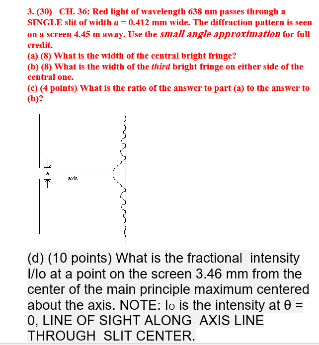 Solved 3. (30) CH. 36: Red light of wavelength 638 nm passes | Chegg.com