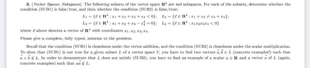 Solved 3. (Vector Spaces: Subspaces). The following subsets | Chegg.com