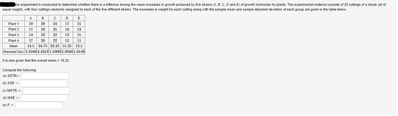 Solved An experiment is conducted to determine whether there | Chegg.com