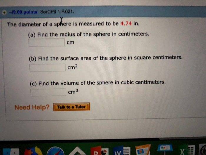Solved O -9.09 points SerCP9 1.P.021. The diameter of a | Chegg.com