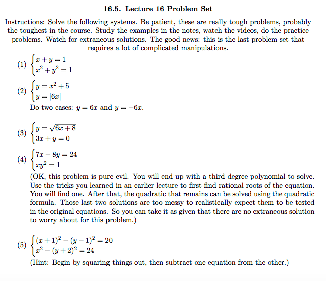 Solved 16.5. Lecture 16 Problem Set Instructions: Solve the | Chegg.com