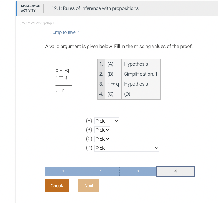 Solved CHALLENGE ACTIVITY 1.12.1: Rules of inference with | Chegg.com
