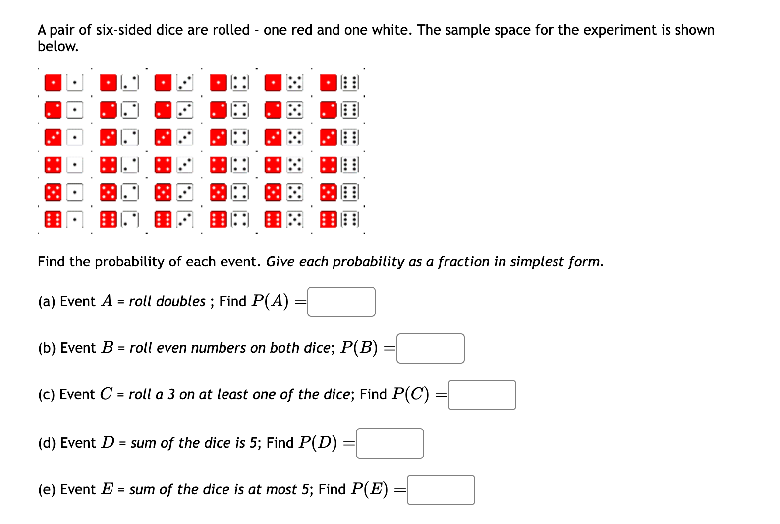 A pair of six-sided dice are rolled - ﻿one red and | Chegg.com