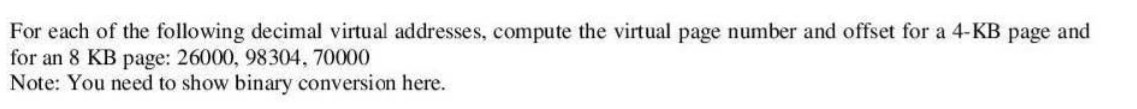 Solved For each of the following decimal virtual addresses, | Chegg.com