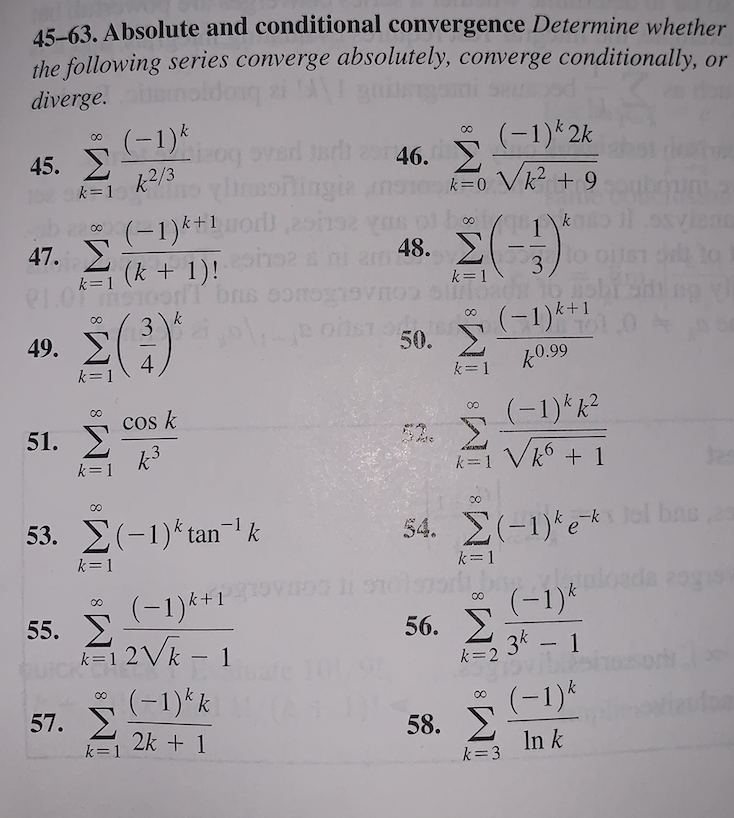 Solved (-1)* 2/3 45-63. Absolute and conditional convergence | Chegg.com