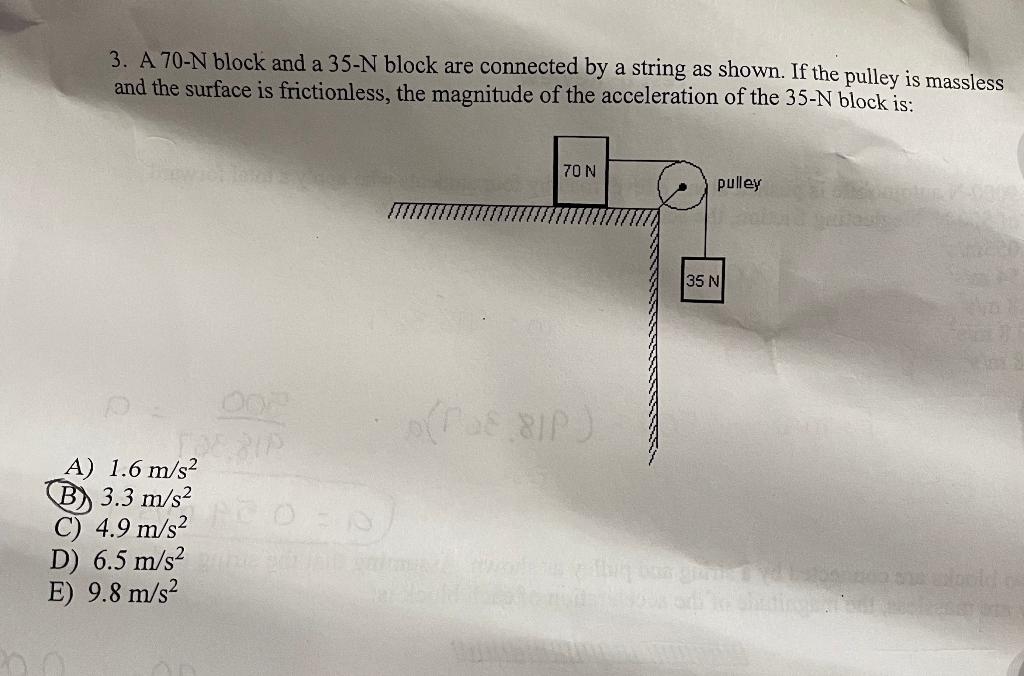 Solved 3. A 70-N block and a 35-N block are connected by a | Chegg.com