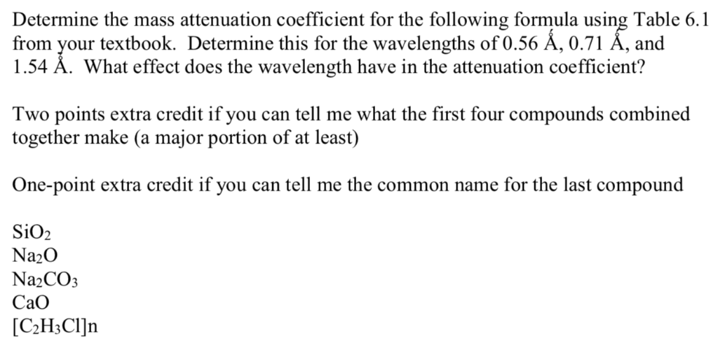 Determine the mass attenuation coefficient for the | Chegg.com