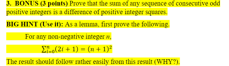 Solved 3. BONUS (3 points) Prove that the sum of any | Chegg.com