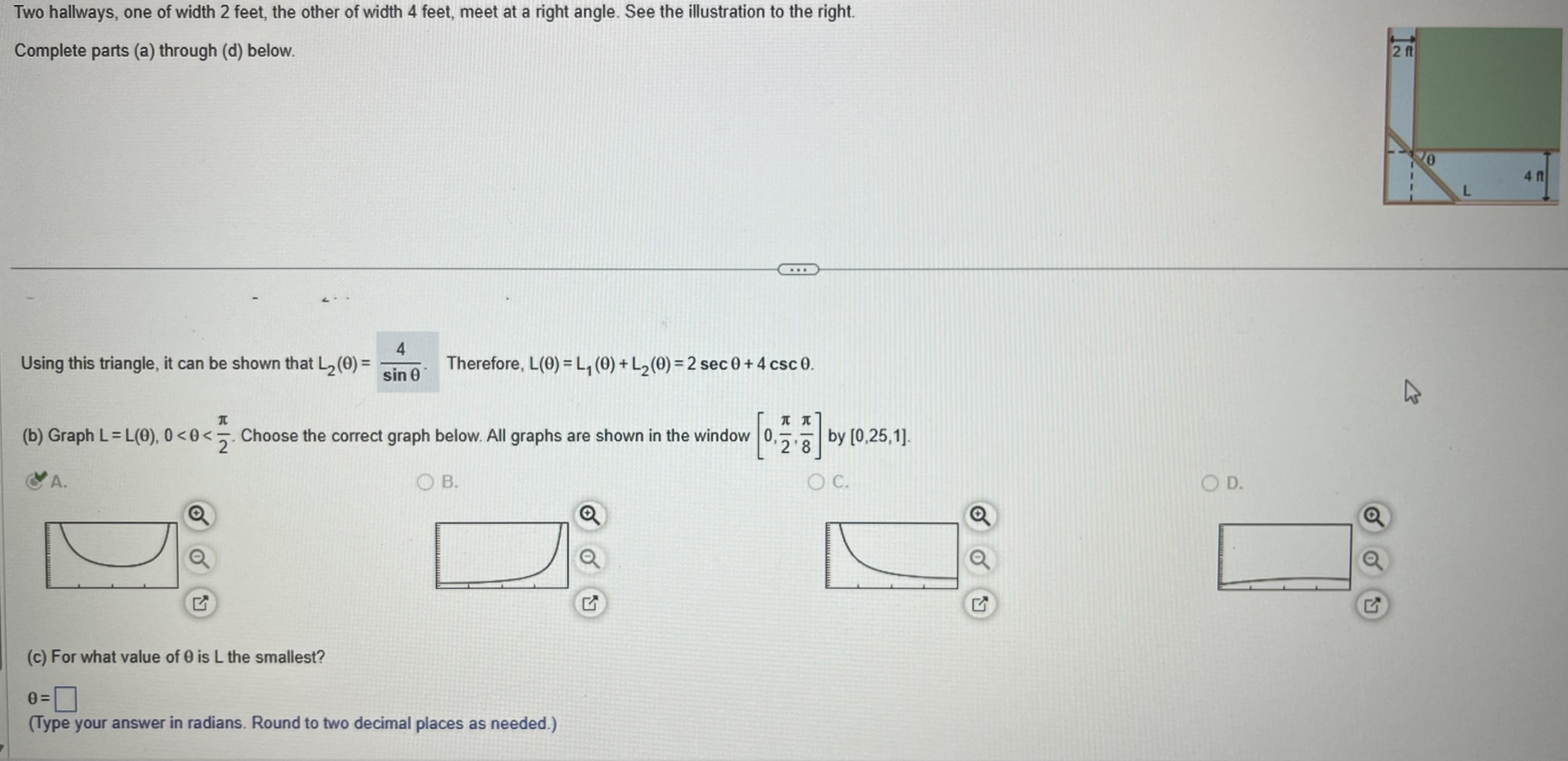 Solved Two hallways, one of width 2 feet, the other of width | Chegg.com