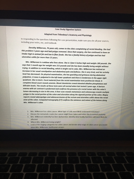 Solved Case Study Digestive System Adapted from Thibodeau's | Chegg.com