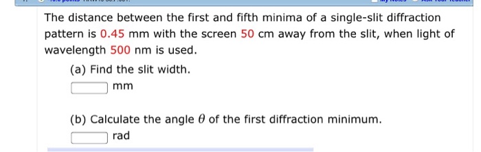 Solved The distance between the first and fifth minima of a | Chegg.com