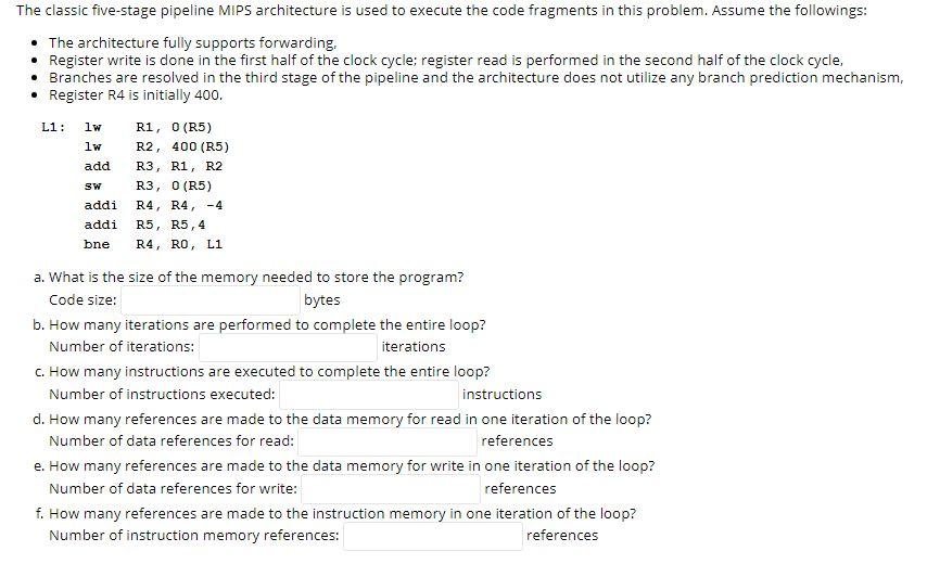The classic five-stage pipeline MIPS architecture is | Chegg.com