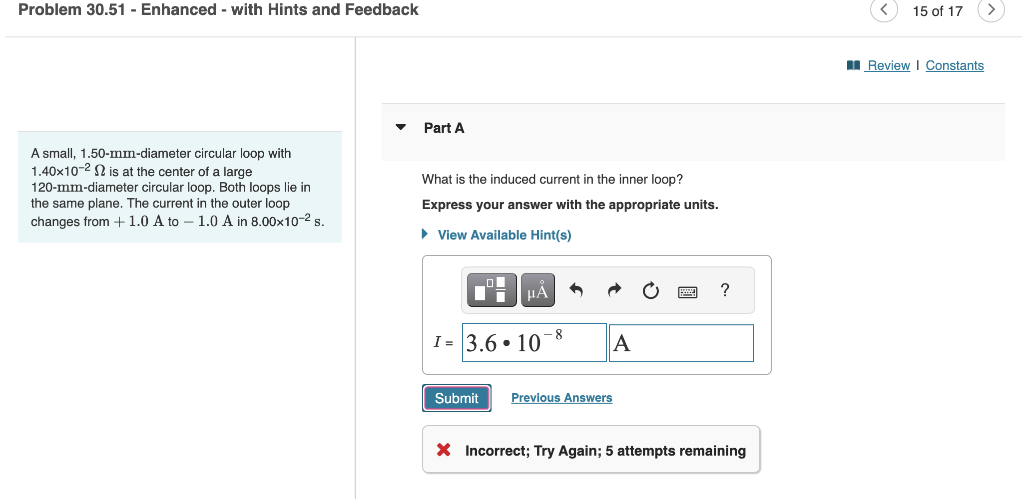 Solved A small, 1.50-mm -diameter circular loop with | Chegg.com