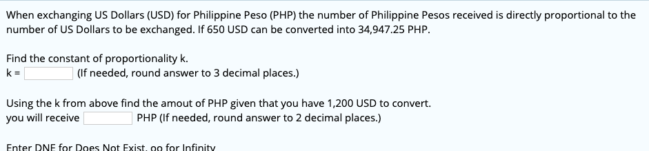 Solved When exchanging US Dollars (USD) for Philippine Peso | Chegg.com