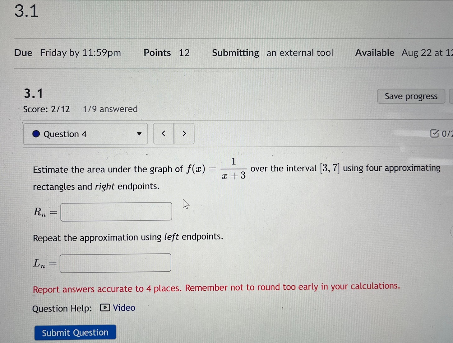 Solved Estimate the area under the graph of f(x)=x+31 over | Chegg.com