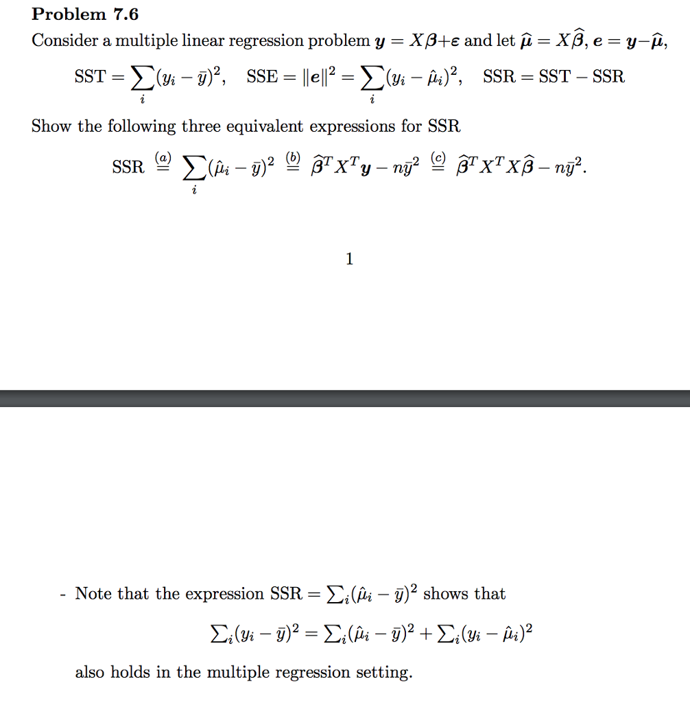 Problem 7.6 Consider a multiple linear regression | Chegg.com