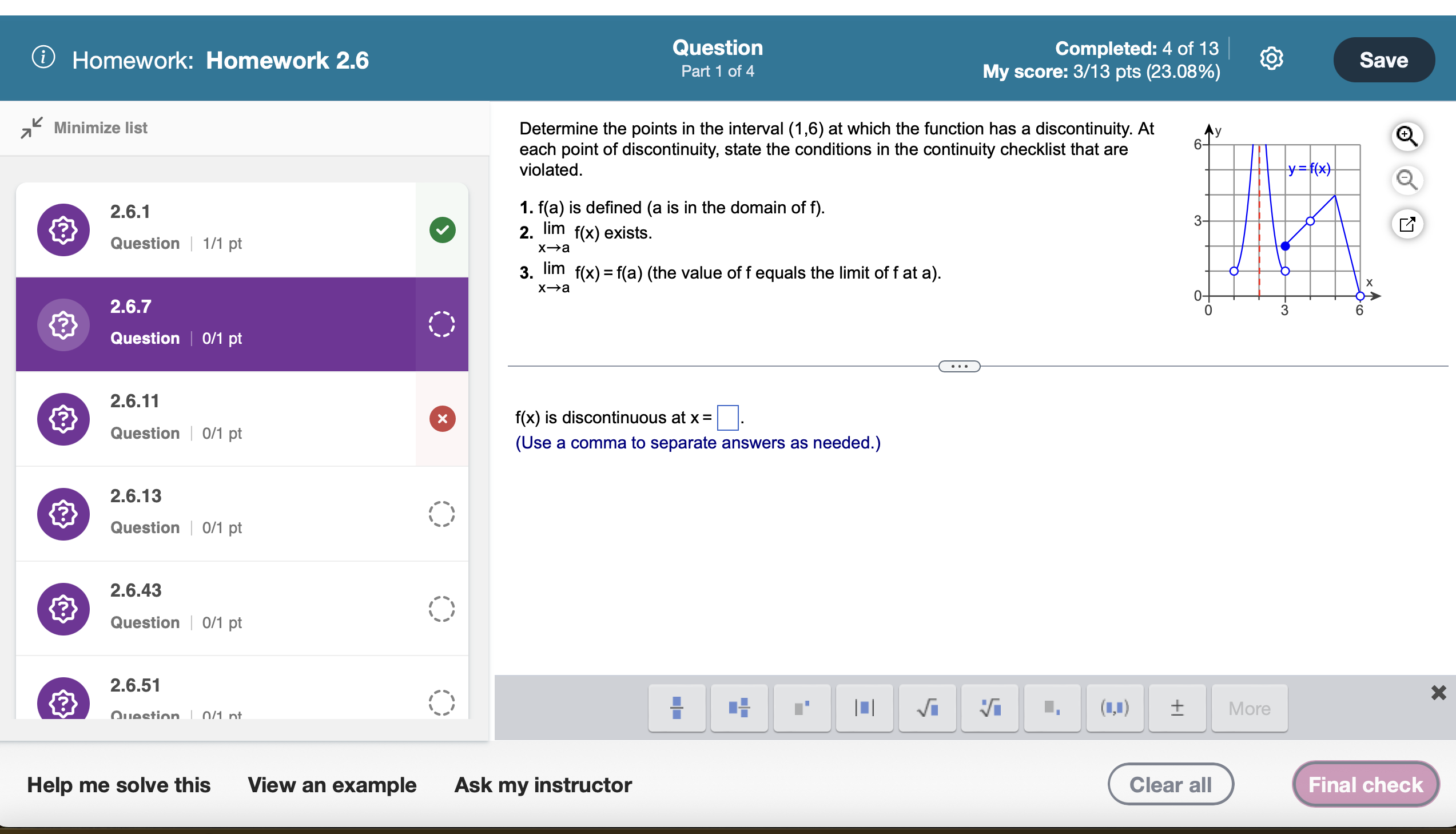 Solved Ask my instructorDetermine the points in the interval | Chegg.com