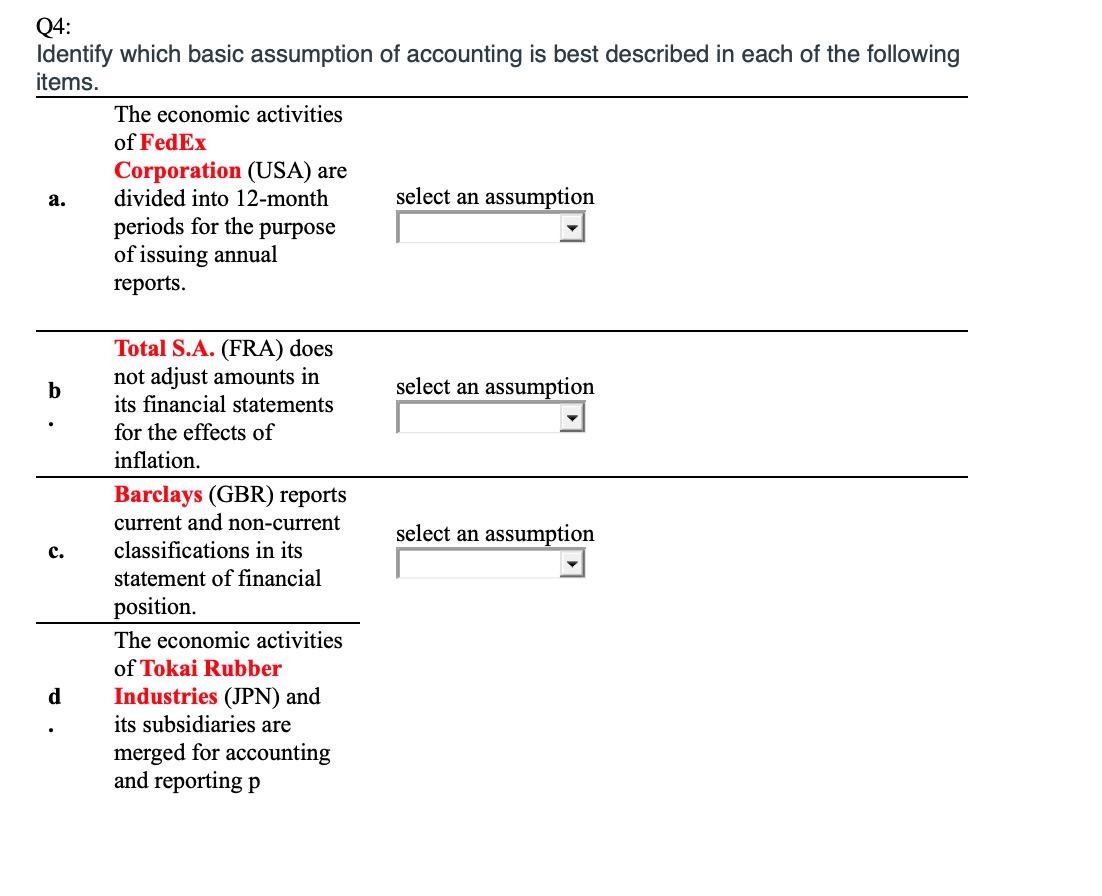 Solved 04: Identify which basic assumption of accounting is | Chegg.com