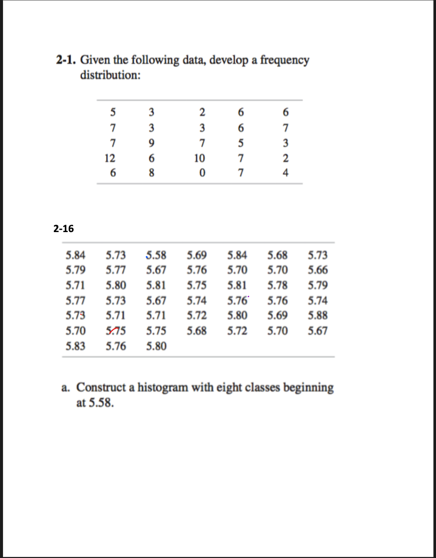Solved 2-1. ﻿Given the following data, develop a | Chegg.com