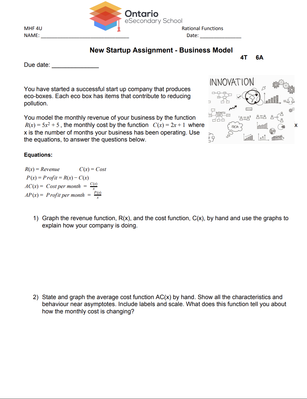 Solved New Startup Assignment - ﻿Business ModelDue date:You | Chegg.com