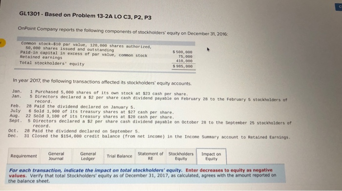 Solved GL1301- Based on Problem 13-2A LO C3, P2, P3 OnPoint | Chegg.com
