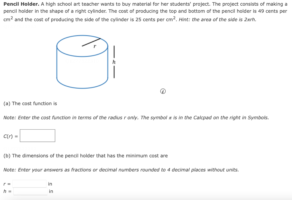 Solved Pencil Holder. A high school art teacher wants to buy | Chegg.com