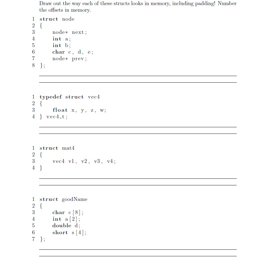 Solved Draw out the way each of these structs looks in | Chegg.com
