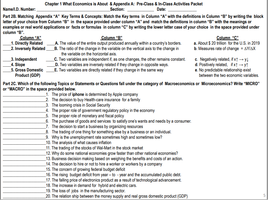 Solved Part 2B. Matching Appendix "A" Key Terms \& Concepts: | Chegg.com